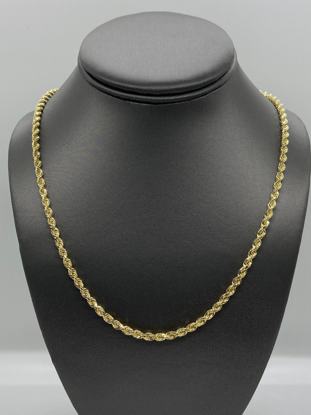 14K Rope Chain 3.5mm, Twisted Rope Chain, Diamond Cut Rope Chain, Real ...