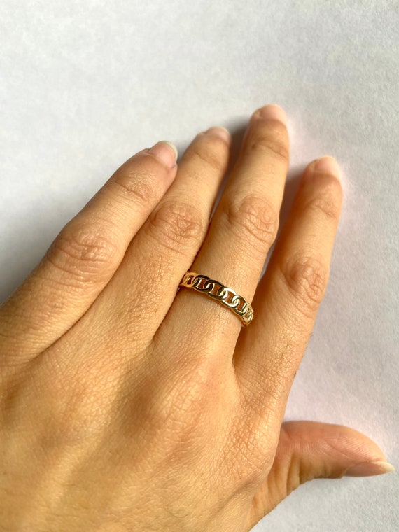 14K Chain Link Ring, Stacking Ring, Curb Link Ring, M… - Gem