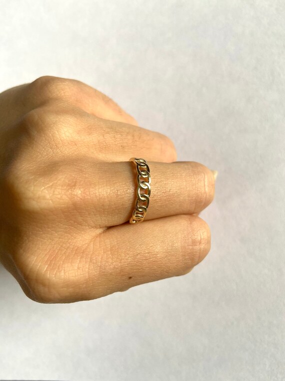 14K Chain Link Ring, Stacking Ring, Curb Link Ring, M… - Gem