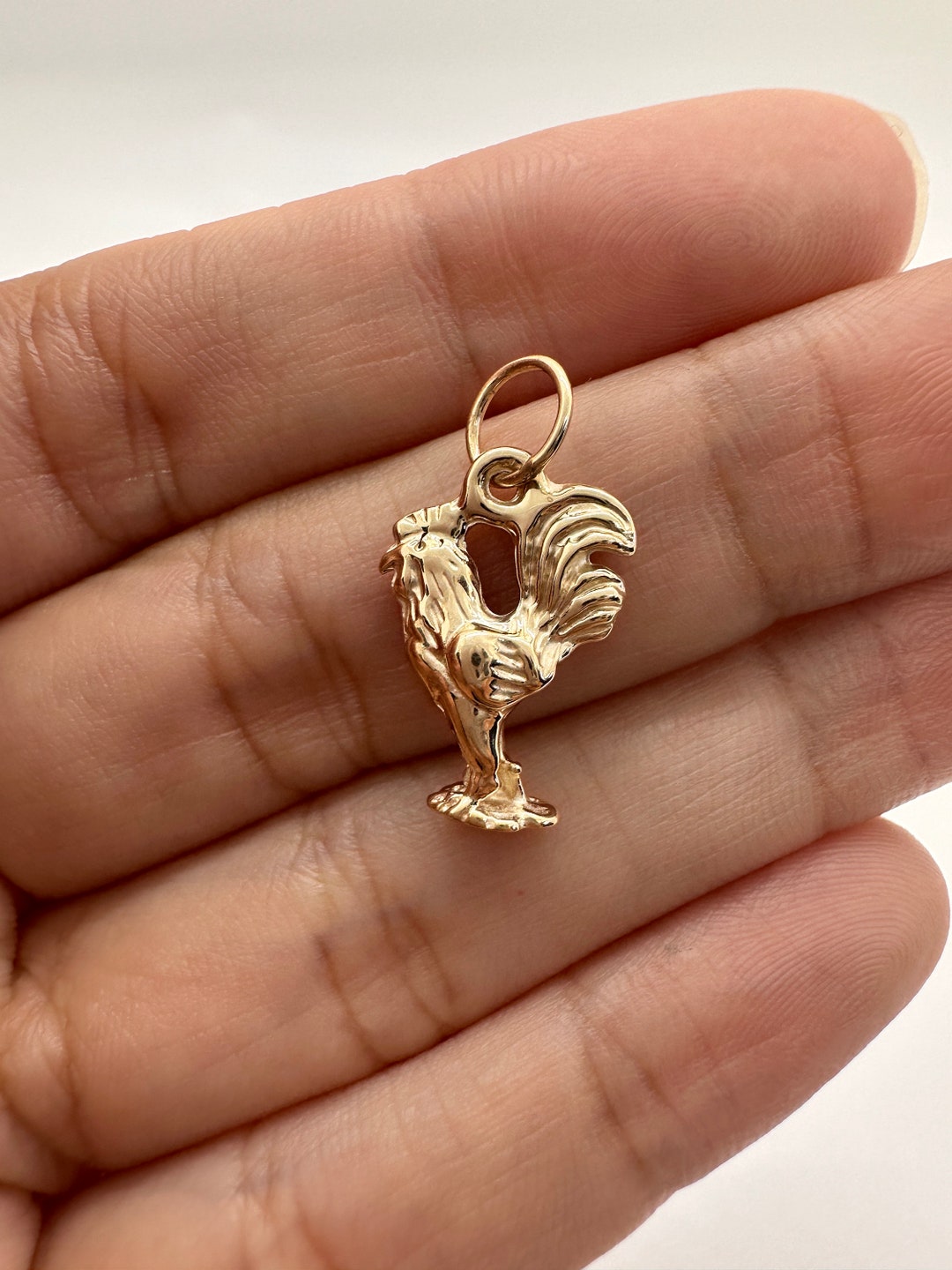 14K Rooster Charm, 3D Rooster Pendant, Farm Animal Charm, Chicken ...