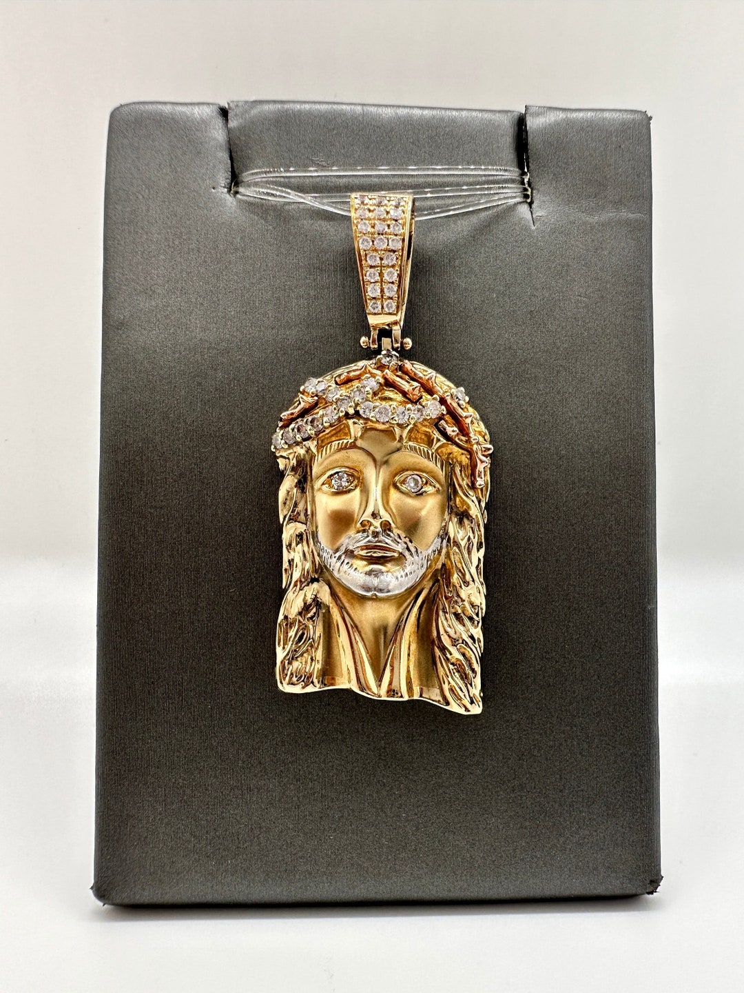 14K Jesus Christ Pendant, Tricolor Diamond Jesus Pendant, Crown of ...