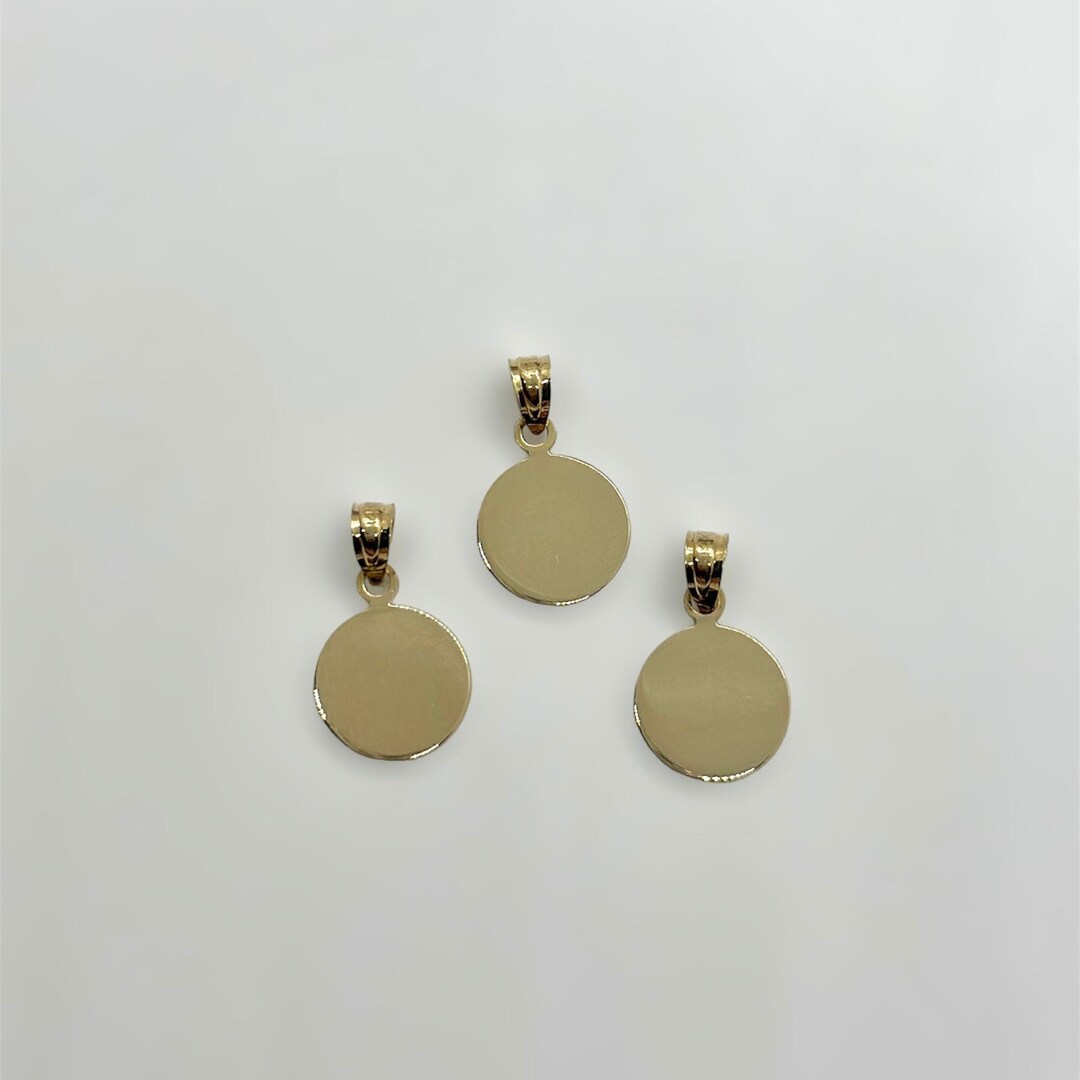 14K Gold Disc Charm, 14K Solid Gold Circle Pendant, Engraved Round Gold ...