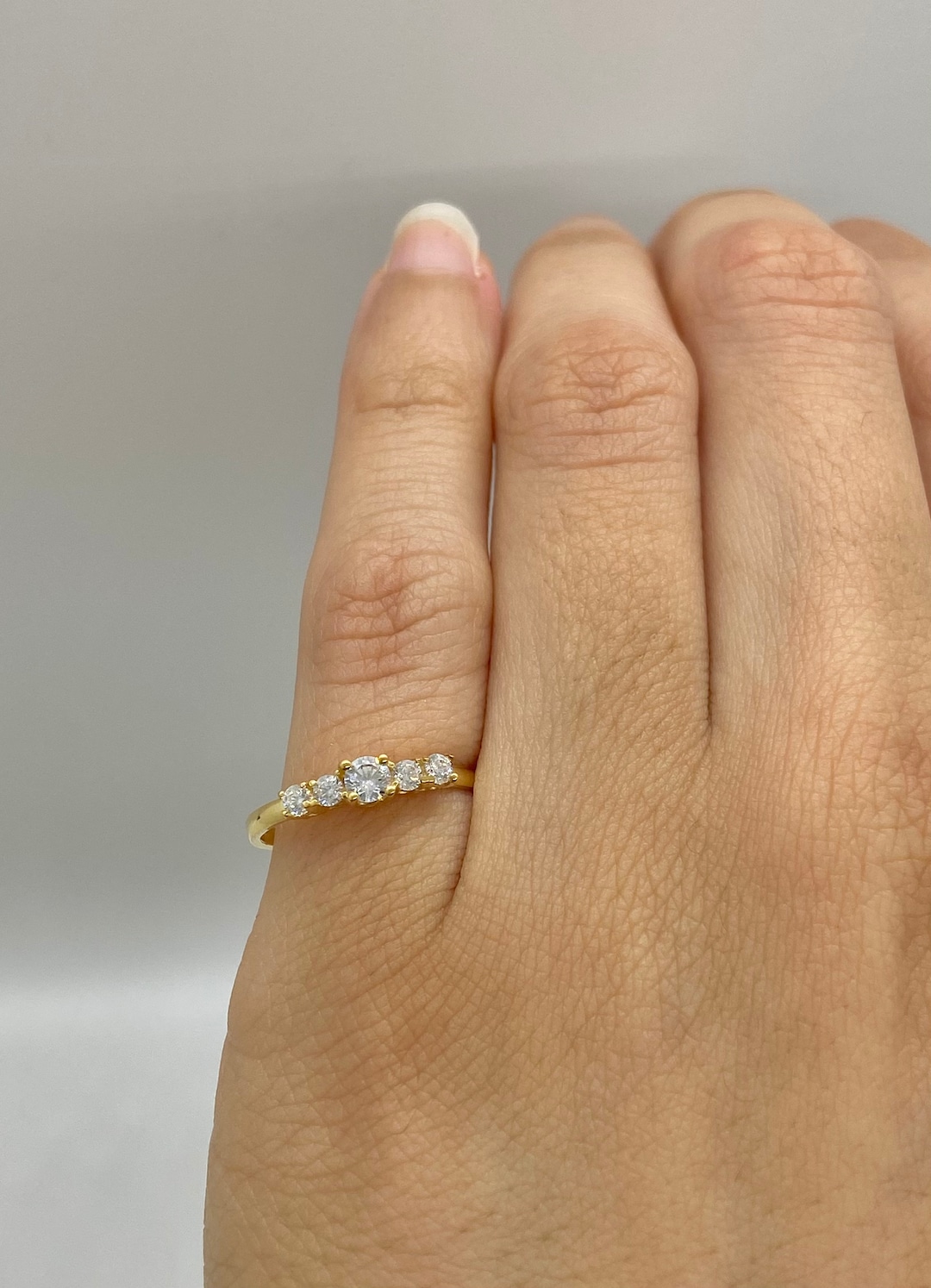 14K Gold Pinky Ring, Five Stone Ring, Dainty Pinky Ring, Multi-stone ...