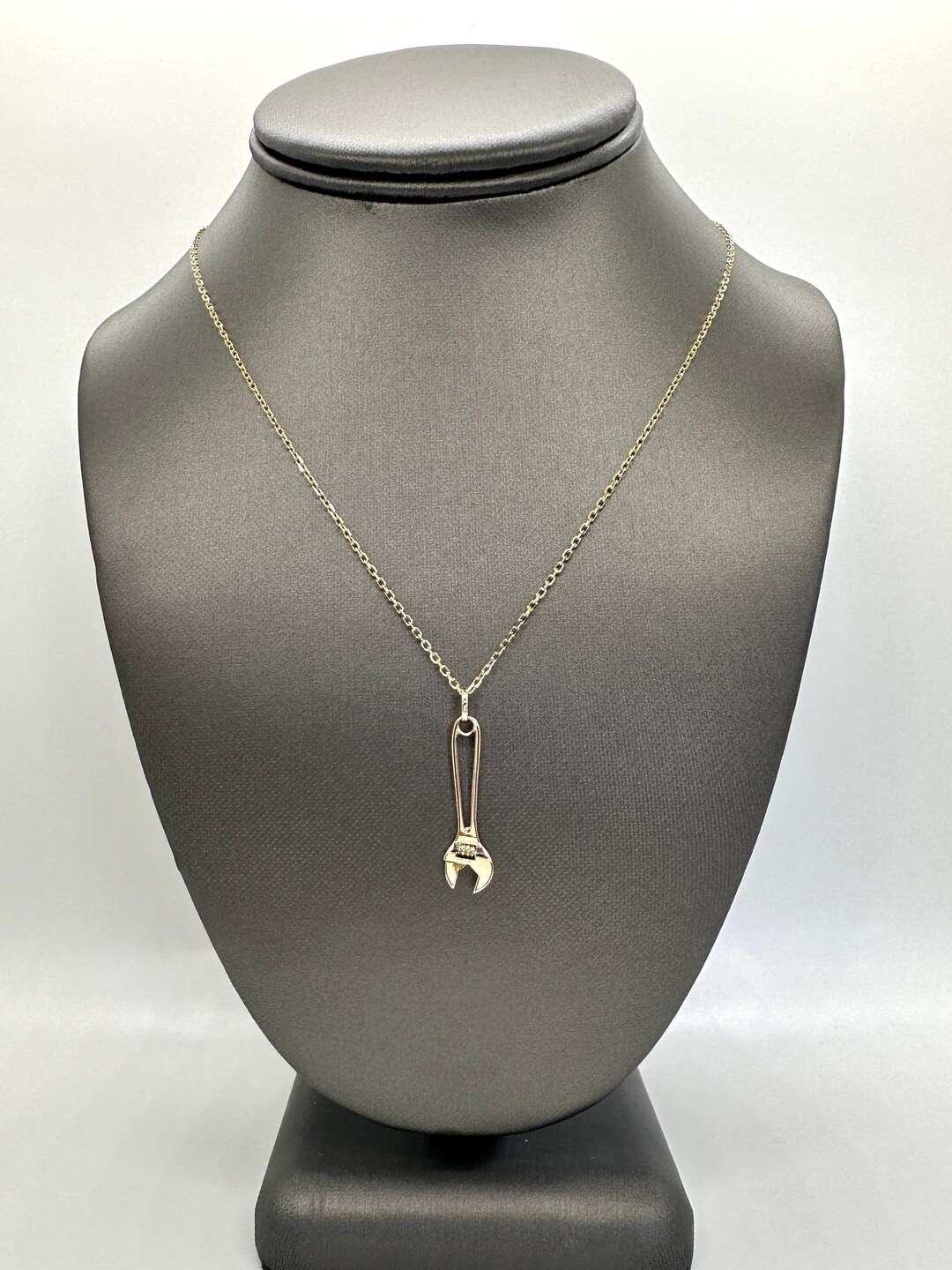 14K Wrench Charm Necklace, Handyman Tool Jewelry, 3D Mechanic Wrench ...