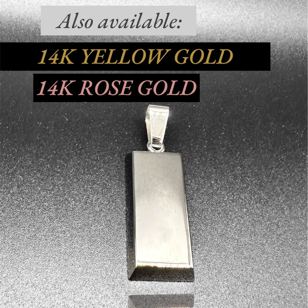 14K Large Gold Bar Pendant, Gold Brick Pendant, 3D Rectangular Pendant ...