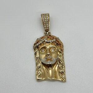 14K Jesus Christ Pendant, Tricolor Diamond Jesus Pendant, Crown of ...