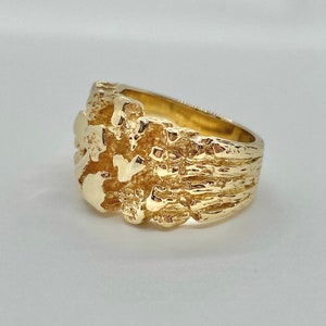 14K Solid Gold Textured Nugget Ring, Bold Men's Statement Ring - Etsy