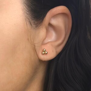 14K Tri-sphere Studs, Gold Trinity Ball Earrings, Cluster Ball Earrings, 14K Triple Dot Studs ...