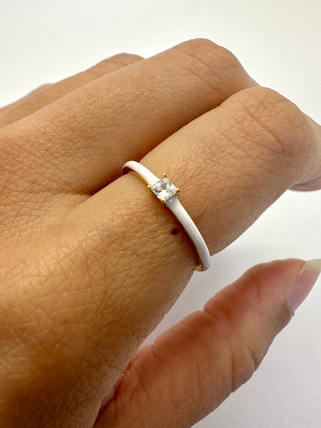 White Enamel Rings, Colorful Stacking Rings, Slim Bands, Stackable ...