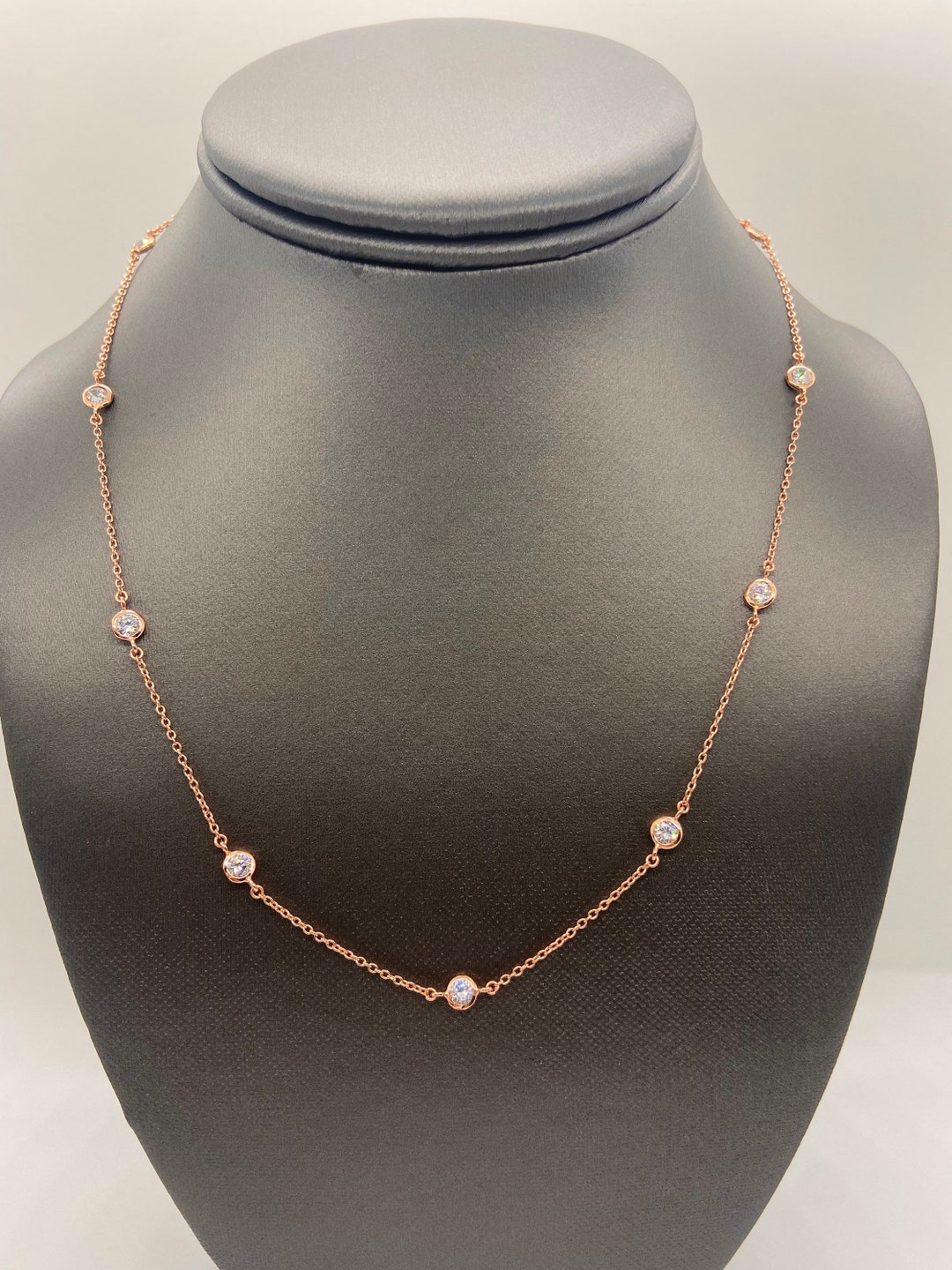 Diamond Station Necklace Rose Gold, Multistone Layering Necklace ...
