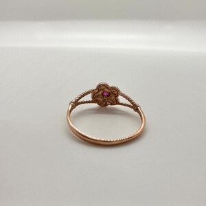 14K Ruby Rose Ring Vintage Style, Rose Gold Blooming Rose Flower Ring ...