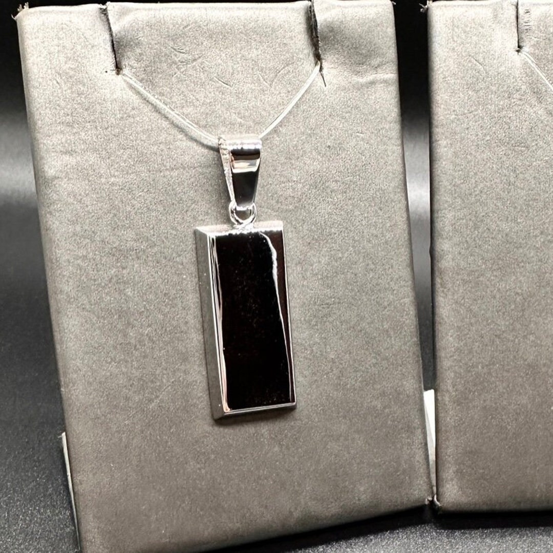 14K Large Gold Bar Pendant, Gold Brick Pendant, 3D Rectangular Pendant ...