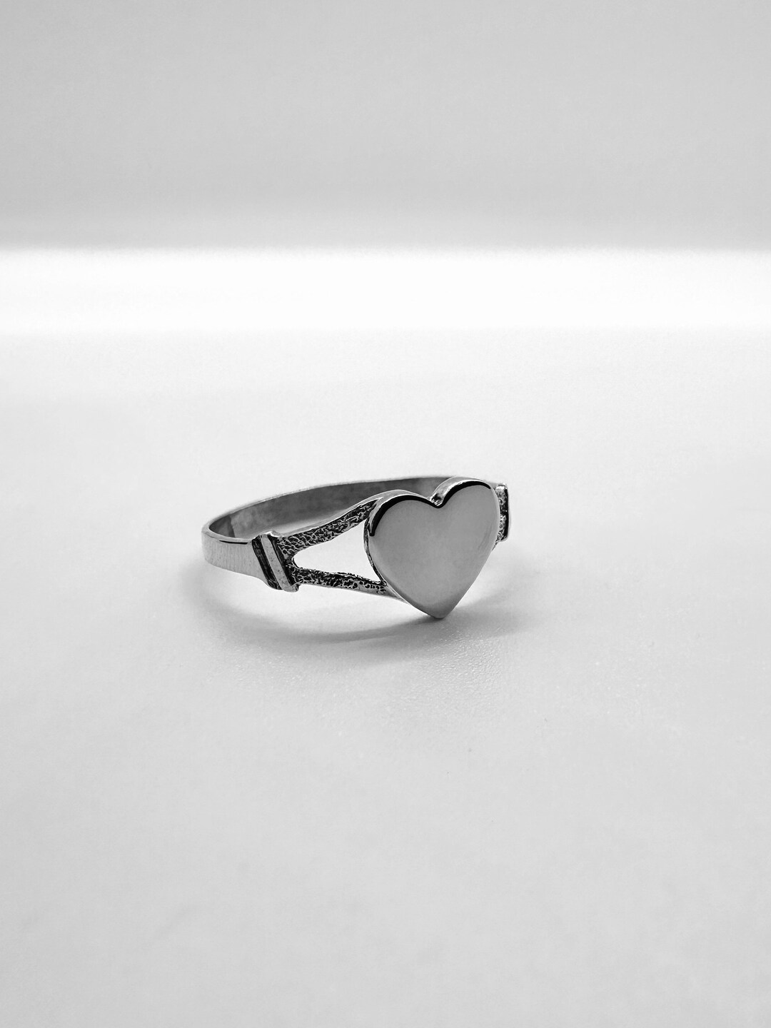 14K White Gold Heart Ring, Heart Statement Ring, Large Love Heart Band ...