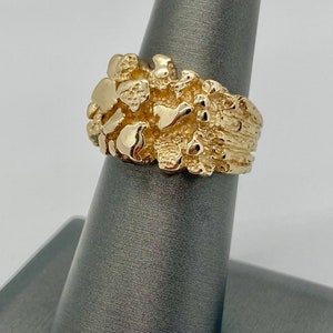 14K Solid Gold Textured Nugget Ring, Bold Men's Statement Ring - Etsy