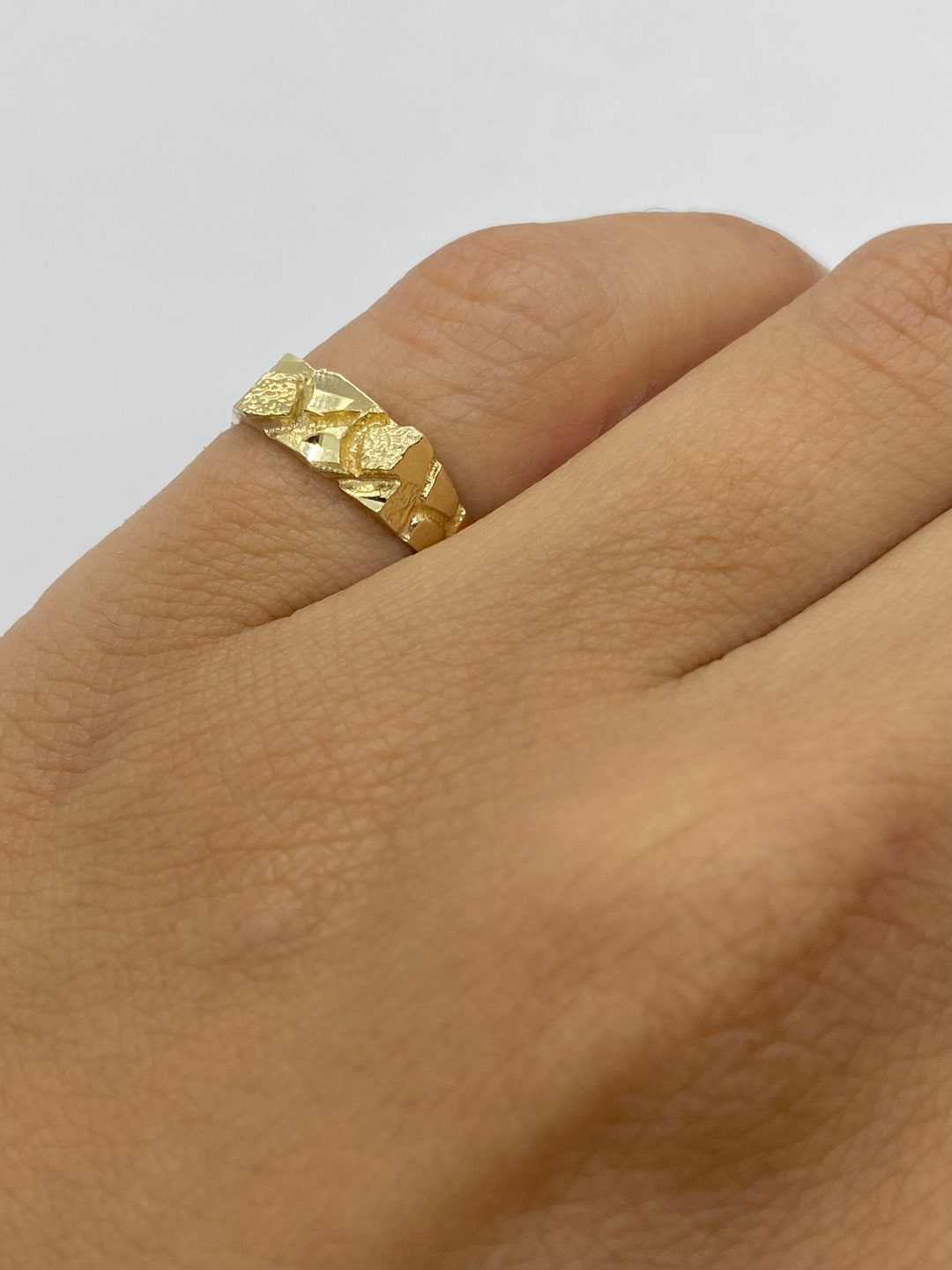 14K Nugget Pinky Ring for Women, Textured Nugget Gold Ring, Nugget Ring ...