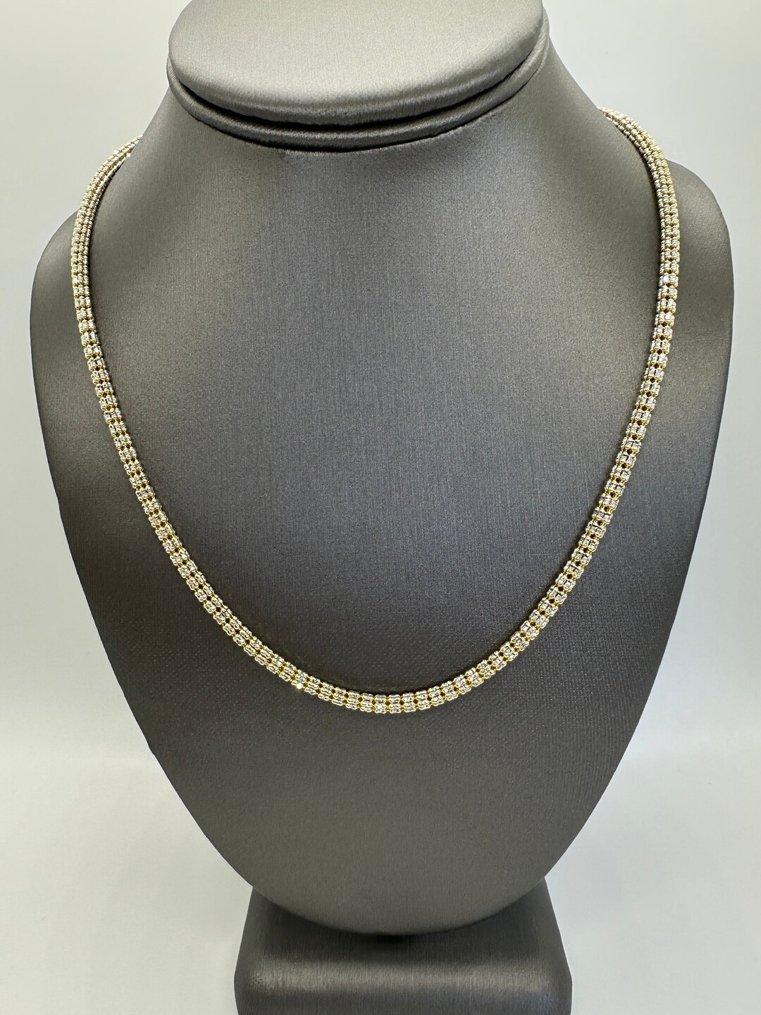 14K Ice Chain Two-tone Gold, Diamond-cut Ice Link Chain, 14K Fancy Link ...