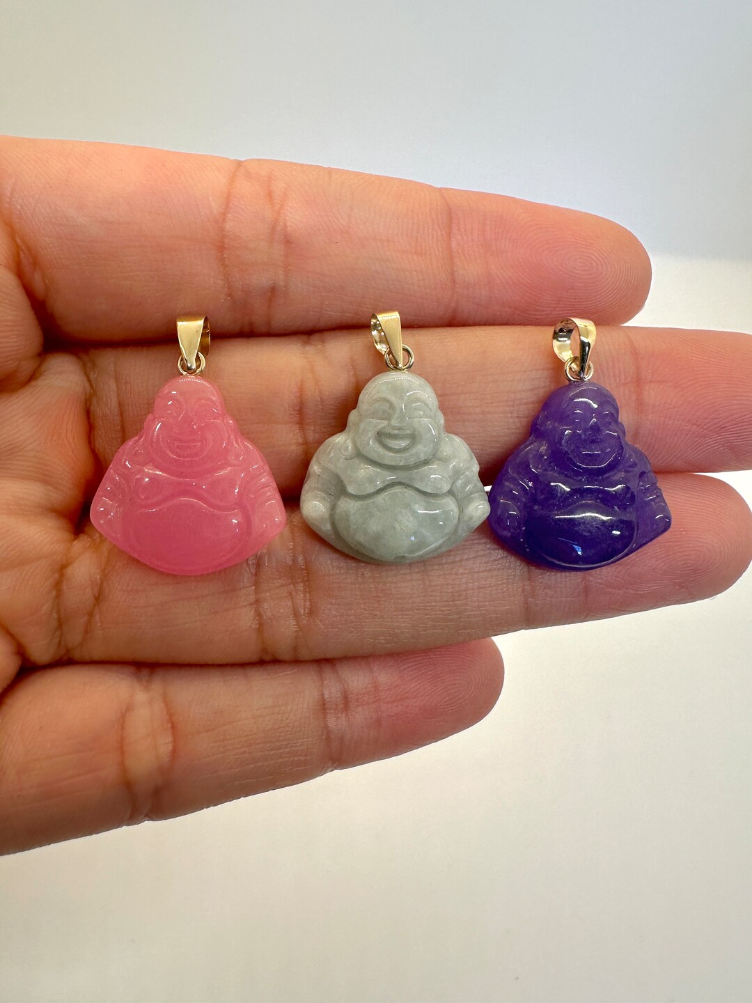 Mini Jade Buddha Charms, 14K Jade Laughing Buddha Pendants, Authentic ...