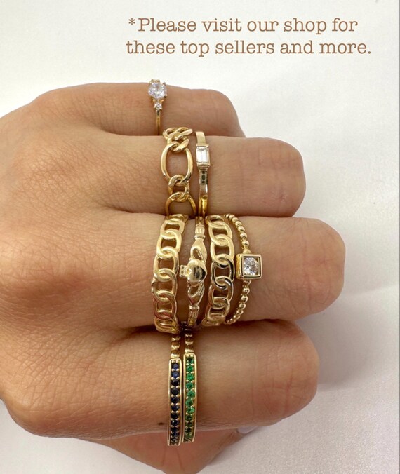 14K Chain Link Ring, Stacking Ring, Curb Link Ring, M… - Gem