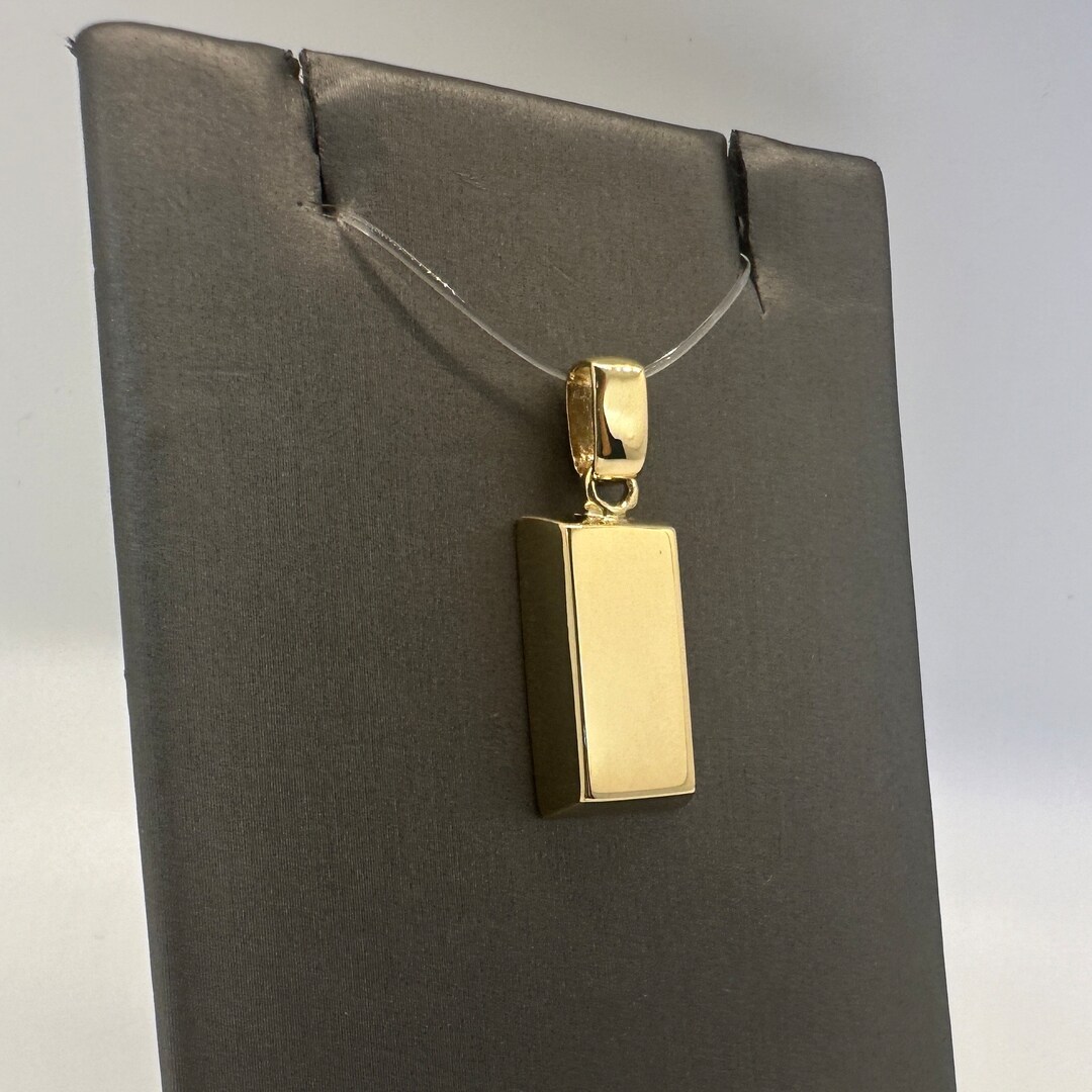 14K Medium Gold Brick Pendant, Gold Bar Pendant, 3D Rectangular Pendant ...