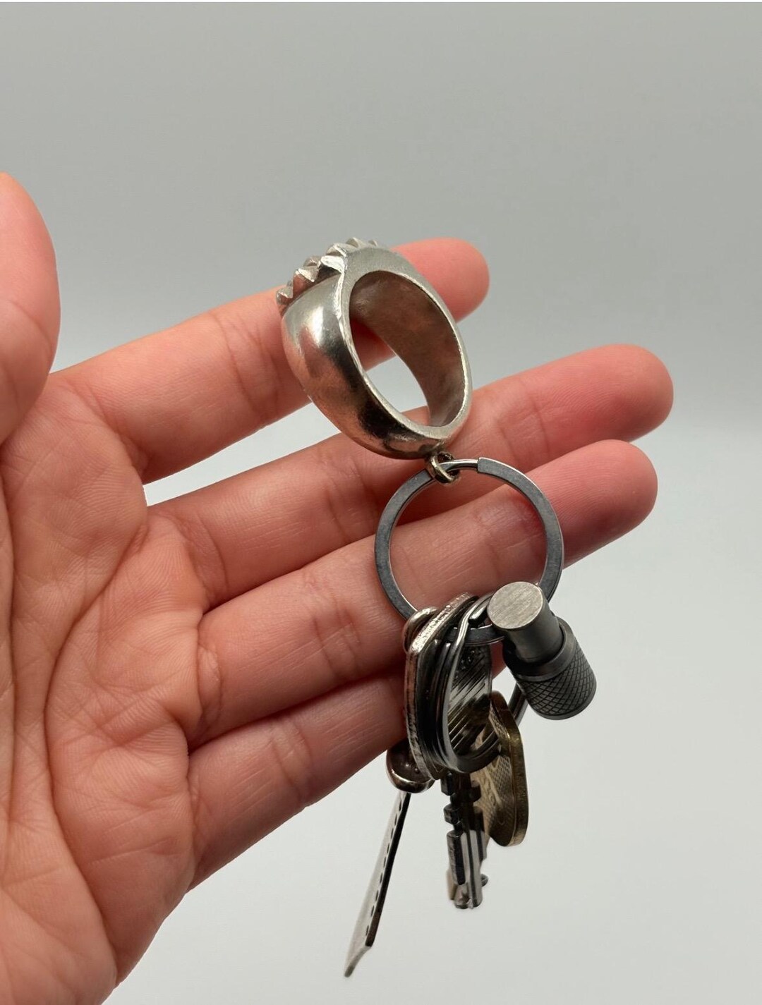 Sterling Silver Spike Ring Keychain: Gothic Geometric Key Accessory - Etsy