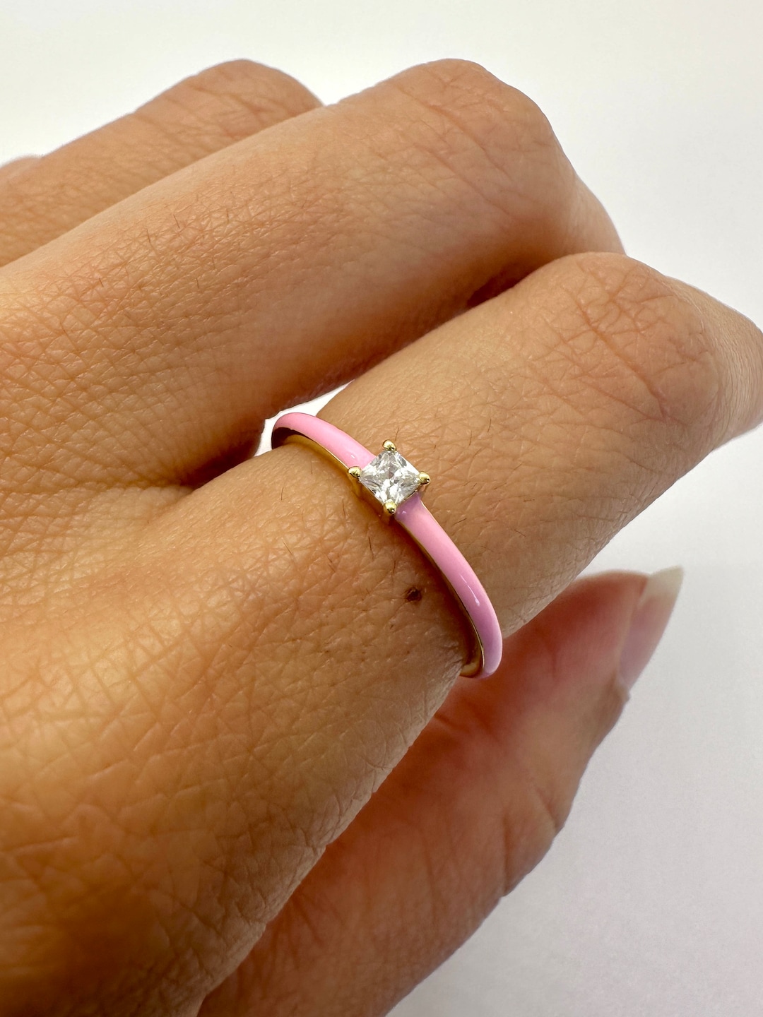 Pink Enamel Rings, Stacking Rings, Colorful Slim Bands, Stackable Multi ...