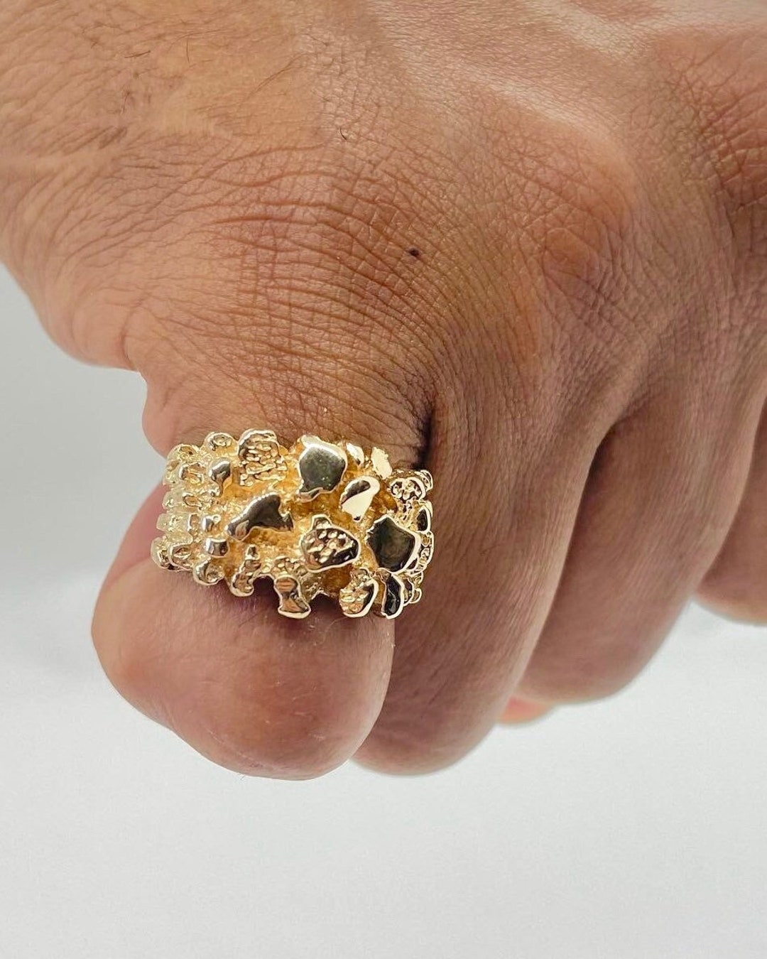 14K Solid Textured Nugget Ring, Bold Men’s Nugget Ring, Statement Ring ...