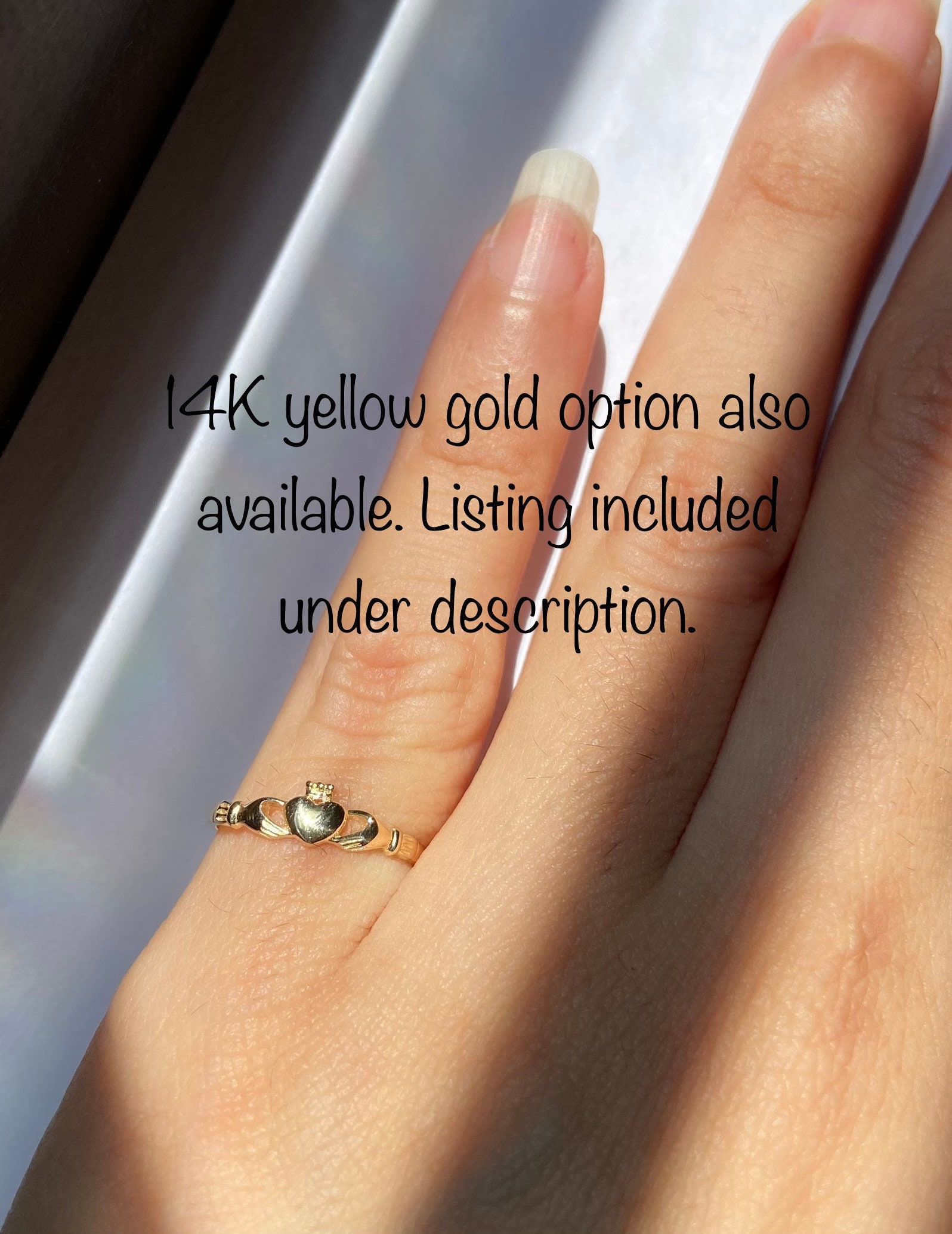 14K Claddagh Ring in White Gold Holding Hands Crown Tiny - Etsy