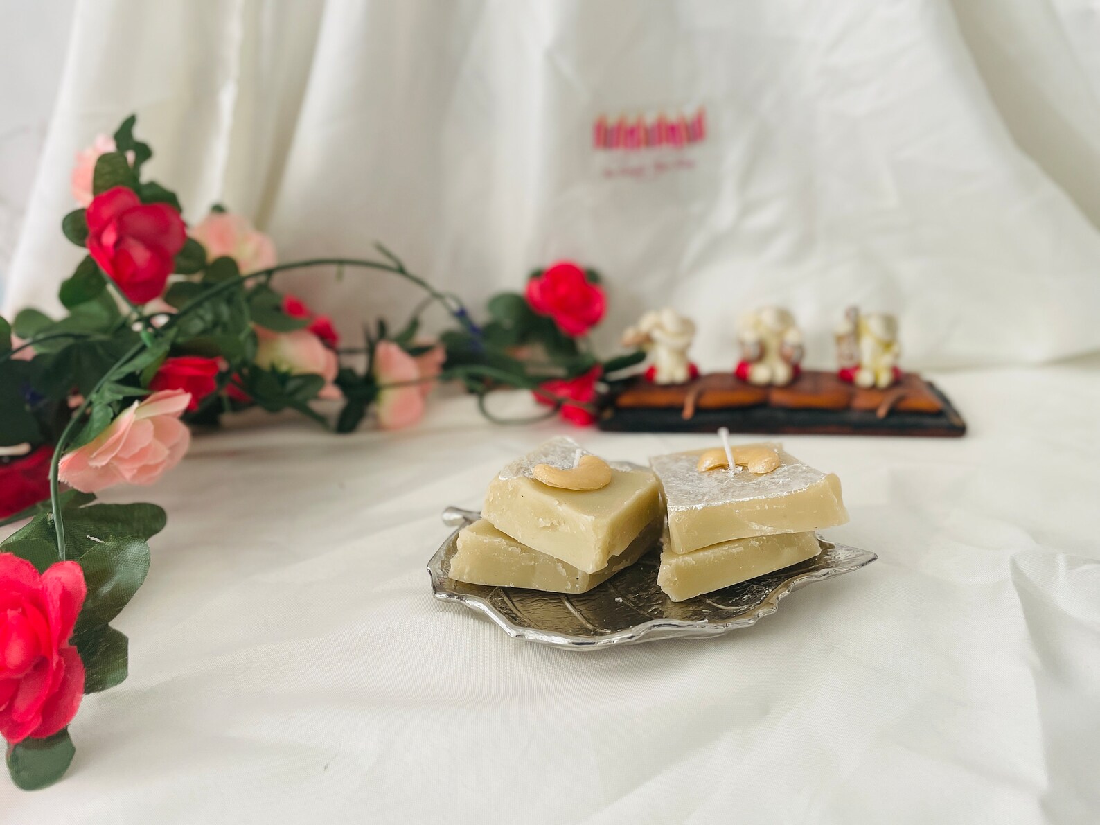 Kaju Katli Candles Set of Two Candles Diwali Candle Ganapati Decor Indian Mithai Candles Dessert ...