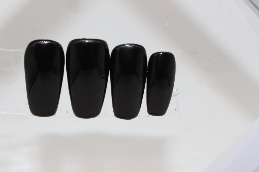 Reusable Custom Jet Black Gloss Press on Nail Set False Nails - Etsy
