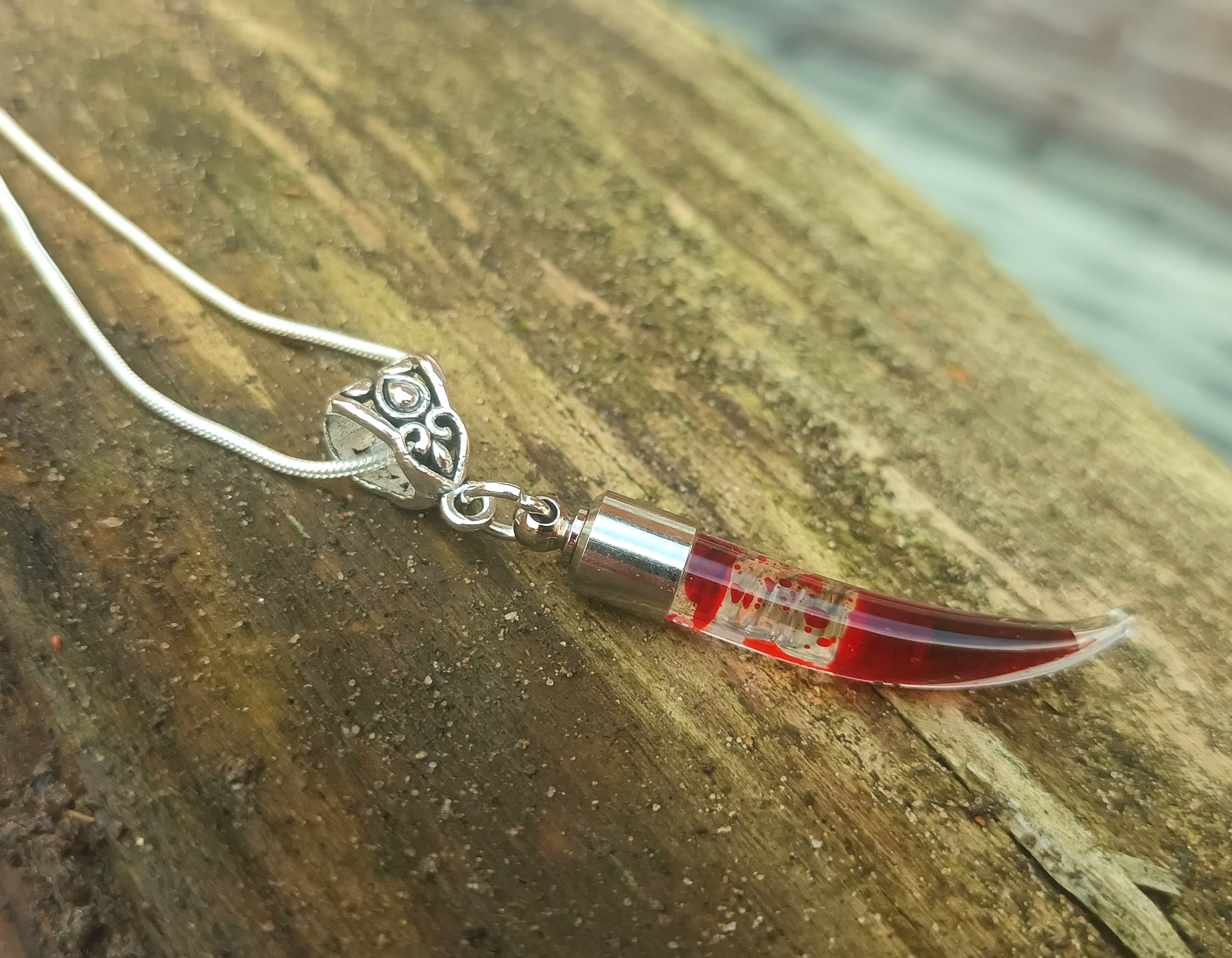 Blood Vial Necklace, Fang Necklace, Vampire Necklace, Dracula Necklace ...