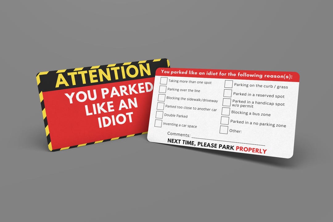 Bad Parking Cards - 'you Parked Like an Idiot' - Funny Learn to Park ...