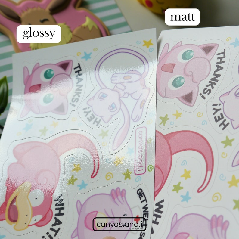Pink Pokemon Mew Slowpoke Jigglypuff Chansey Matte Glossy Sticker Sheet ...