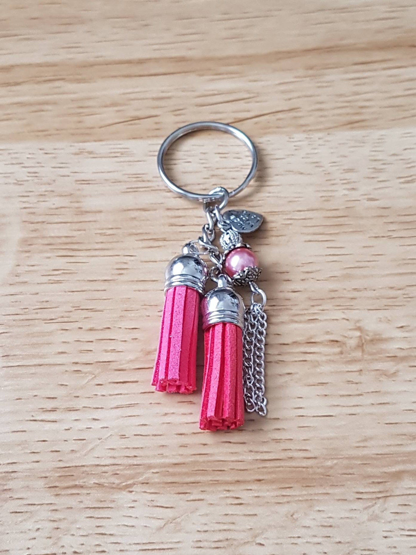 Suede double tassel keyring with 'Made with Love' | Etsy