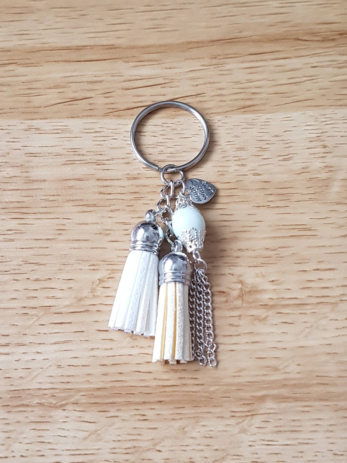 Suede double tassel keyring with 'Made with Love' | Etsy