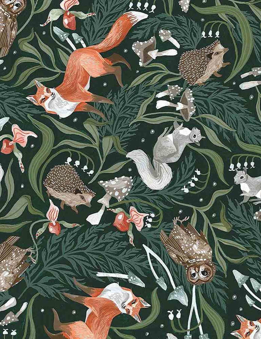 The Fae Animals and Ferns in Mallard by Rae Ritchie for Dear Stella - Etsy