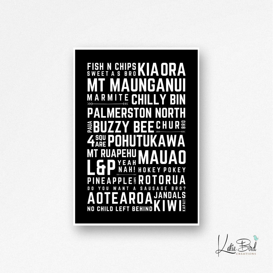 Kiwiana Word Art Poster, Typography Wall Art, Digital Print, New ...
