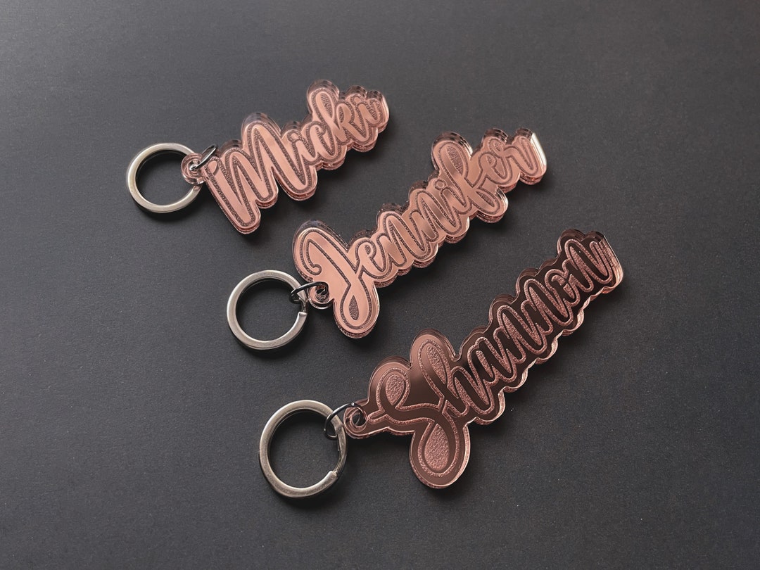 Rose Gold Name Keychain / Personalized Cursive Keychain / Bridesmaids ...