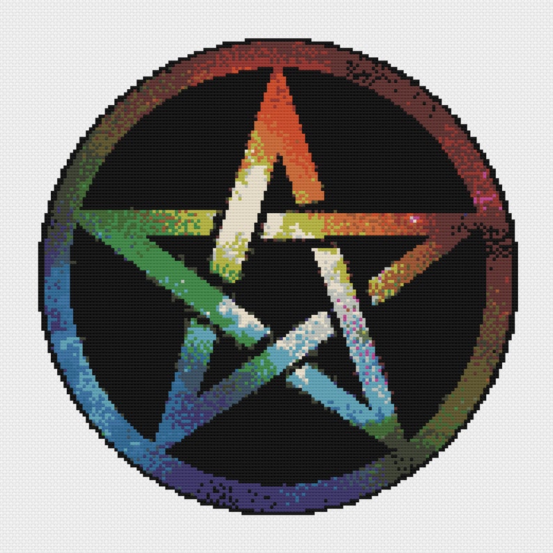 Rainbow Pentacle Counted Cross Stitch Pattern PDF, Pentagram Cross ...