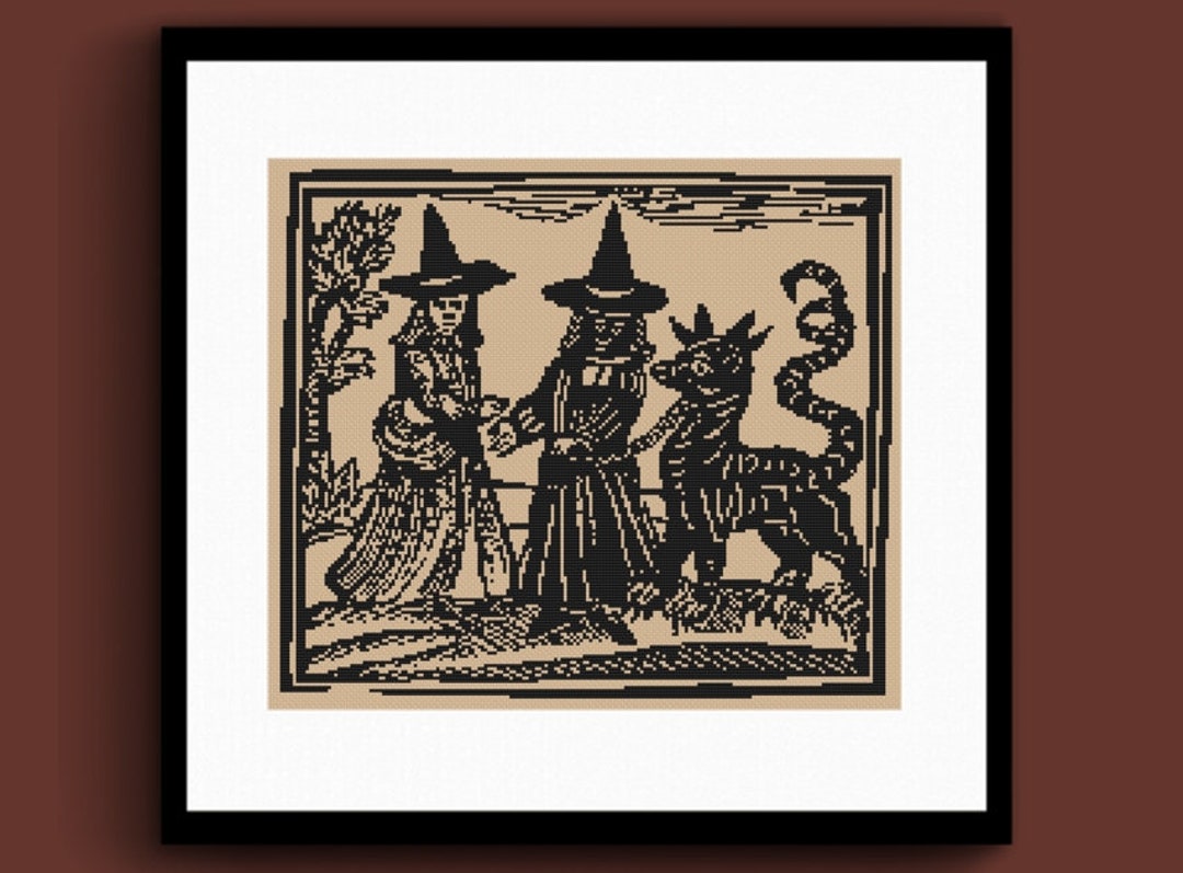 Witch Meeting Witch (1720) Woodcut Cross Stitch Pattern, Witch Cross ...
