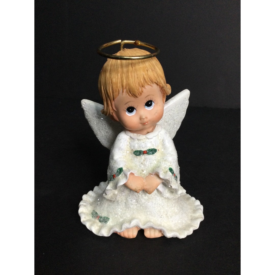 Vintage Holly Babies Collection Angel Figurine Barefoot Glitter Halo ...