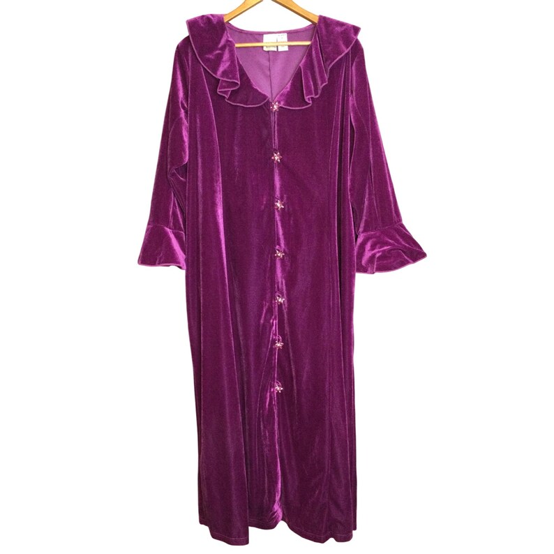 Vintage Purple Velvet Robe Long Ruffle Collar & Floral Jeweled Buttons ...