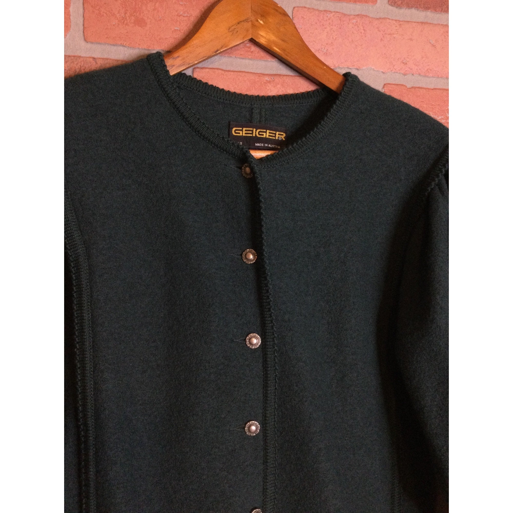 90s Geiger Pure Wool Cardigan Sweater Button Front Long Puff Sleeve ...