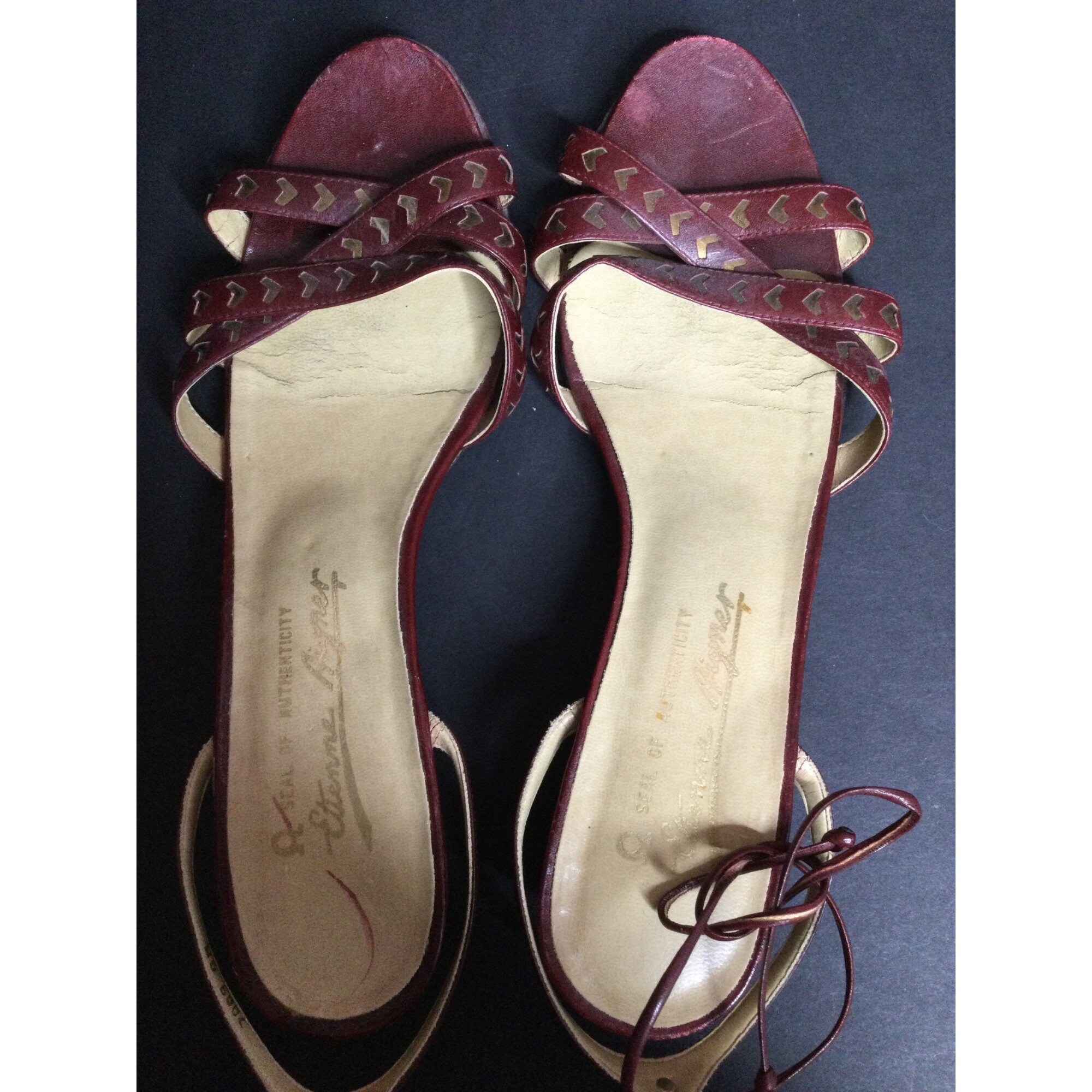 Vintage Etienne Aigner Strappy Sandals Adjustable Tie Ankle Strap Brown ...