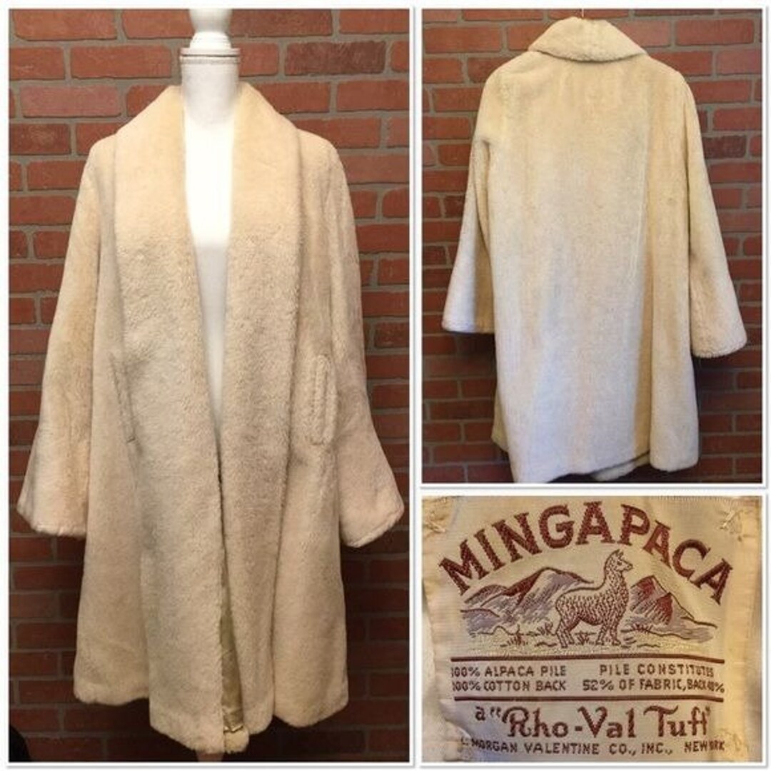 Vintage MINGAPACA Womens Alpaca Pile Fur Coat Beige Pockets Rho Val ...