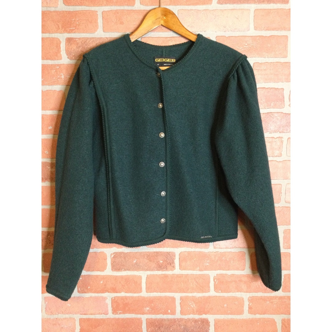 90s Geiger Pure Wool Cardigan Sweater Button Front Long Puff Sleeve ...
