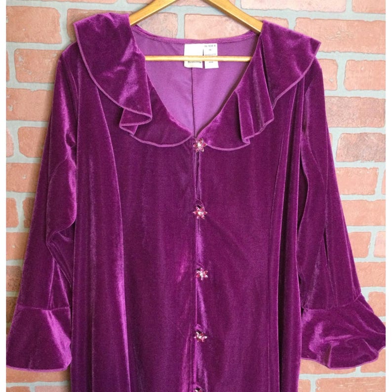 Vintage Purple Velvet Robe Long Ruffle Collar & Floral Jeweled Buttons ...