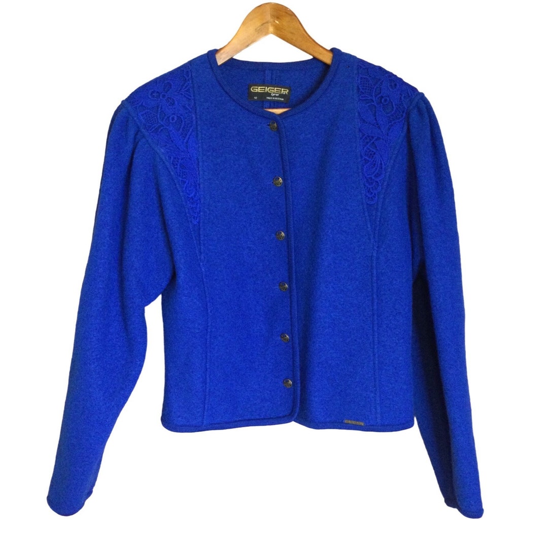 Geiger Virgin Wool Cardigan Sweater Long Sleeve Blue Size 42 Large ...