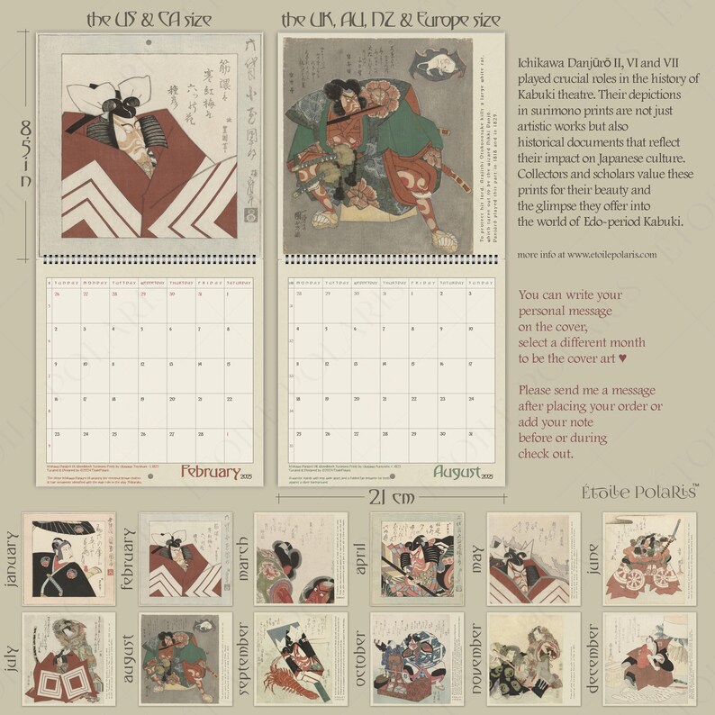 Calendário de Arte Japonesa 2026: Retratos Kabuki, Xilogravuras 0040207 ...