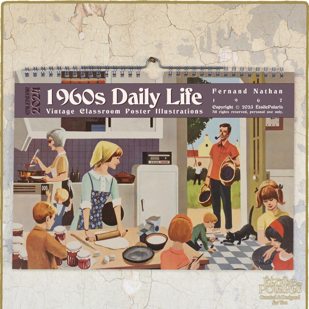 2024 Wall Calendar 1960s French Daily Life / Monthly Calendar - Etsy