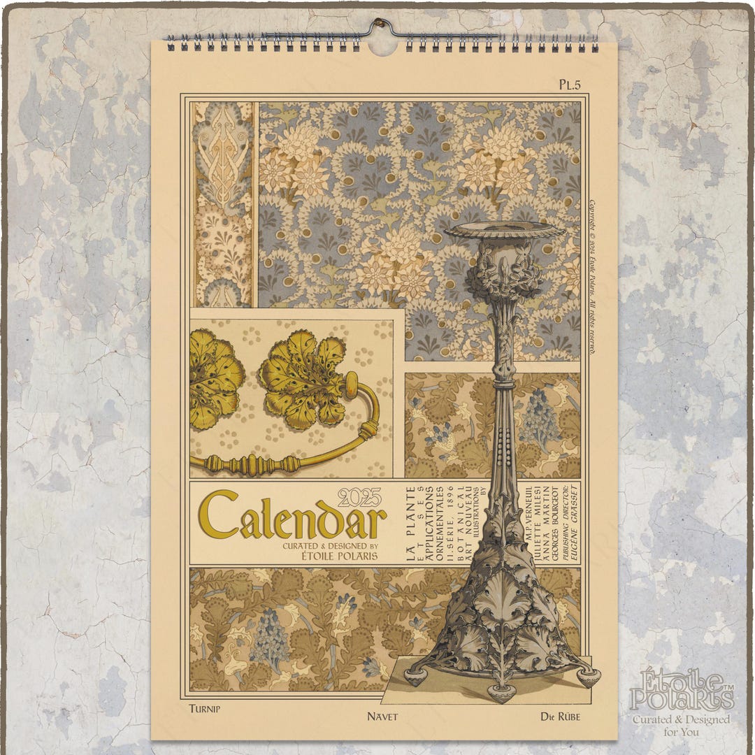 2025 Botanical Calendar -IV- Art Nouveau Plant Illustrations by M.P ...